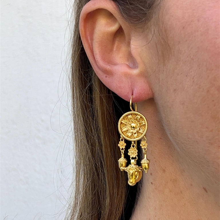 Ancient Greek Reproduction Design Earrings in 22K Yellow Gold at 1stDibs