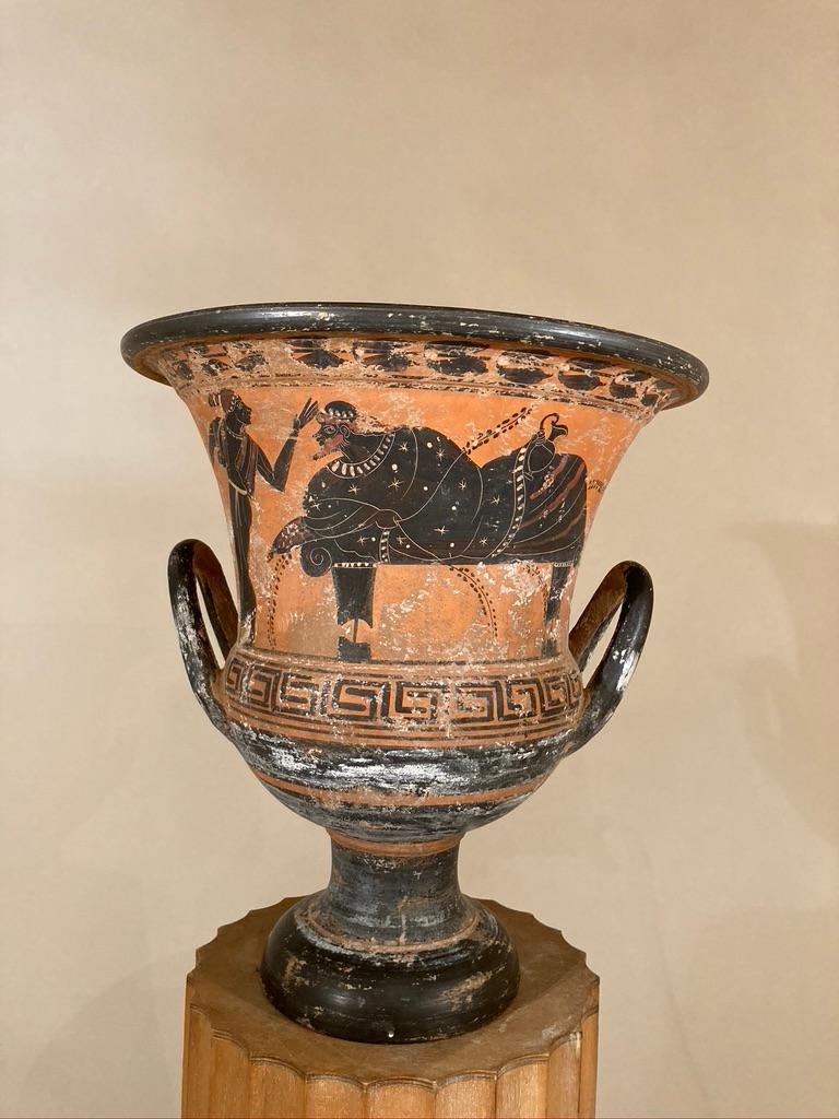 Antike griechische Terrakotta Krater Vase mit Pferd und Reiter bei 1stDibs