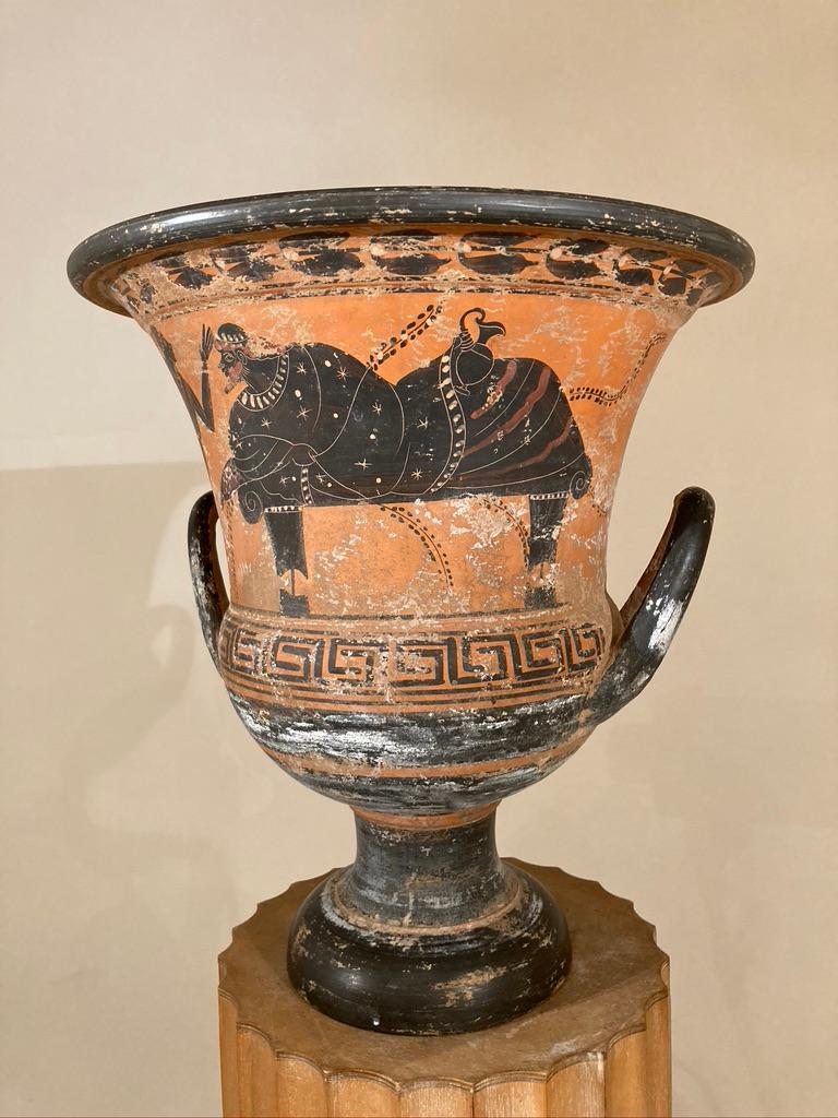 Antike griechische Terrakotta Krater Vase mit Pferd und Reiter bei 1stDibs
