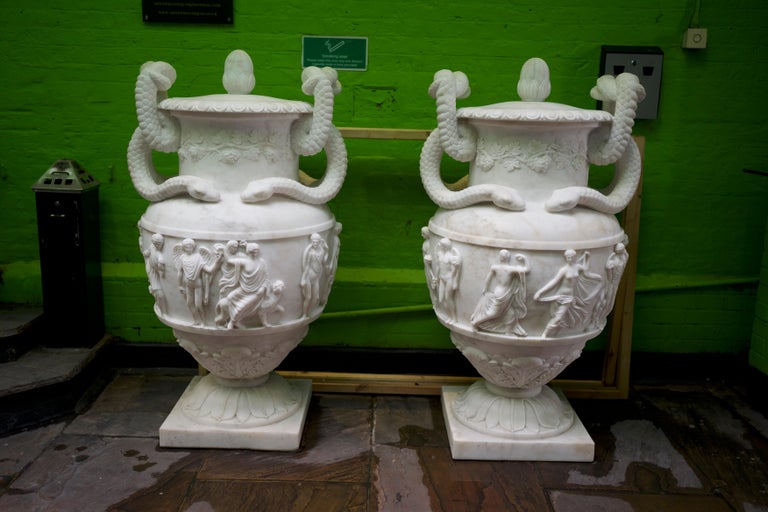 Ancient Greek Style White Carrara Marble Urns, 20th Century For Sale at ...