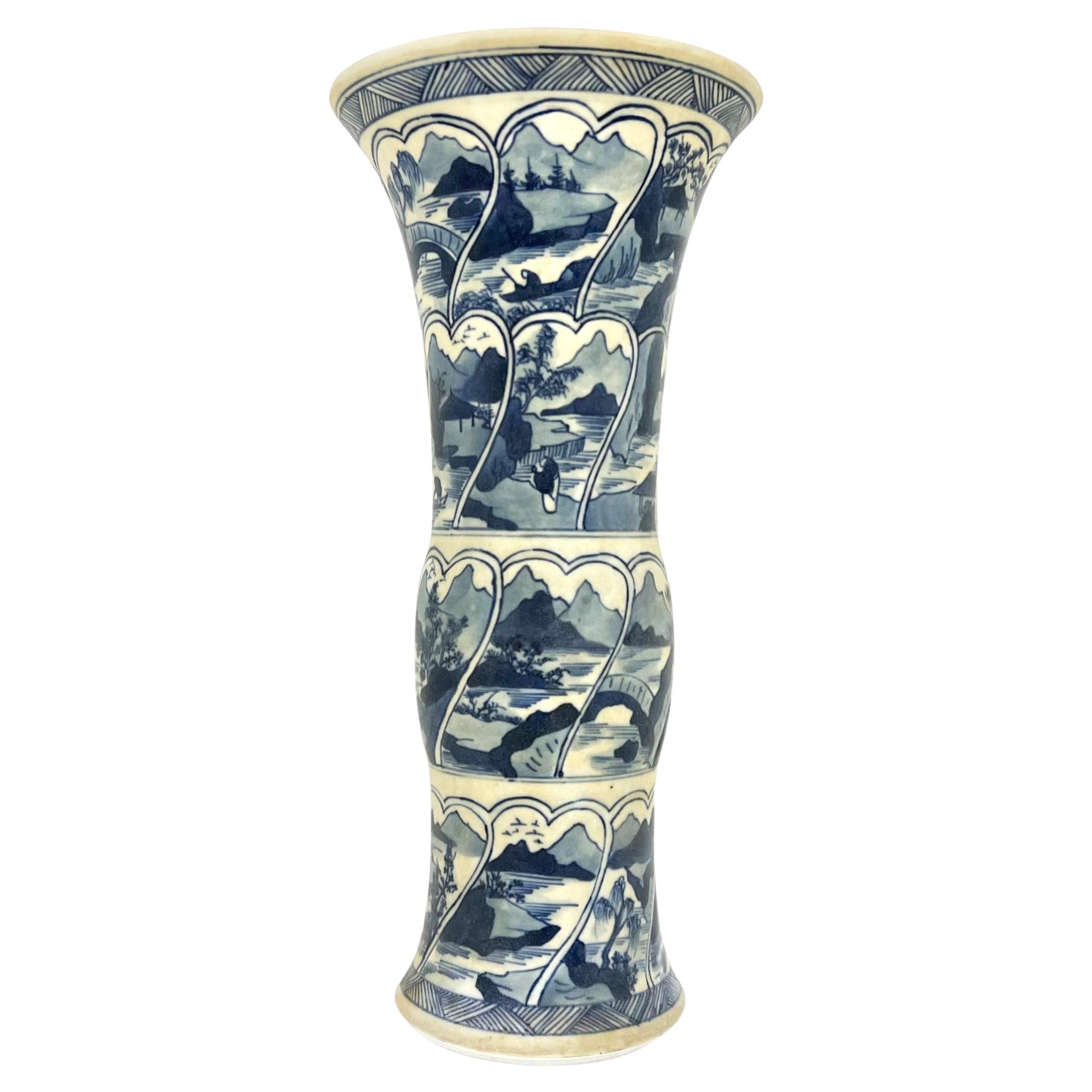 Ancient Gu Shape Blue And White Vase, Qing Dynasty, Kangxi Era, Circa ...