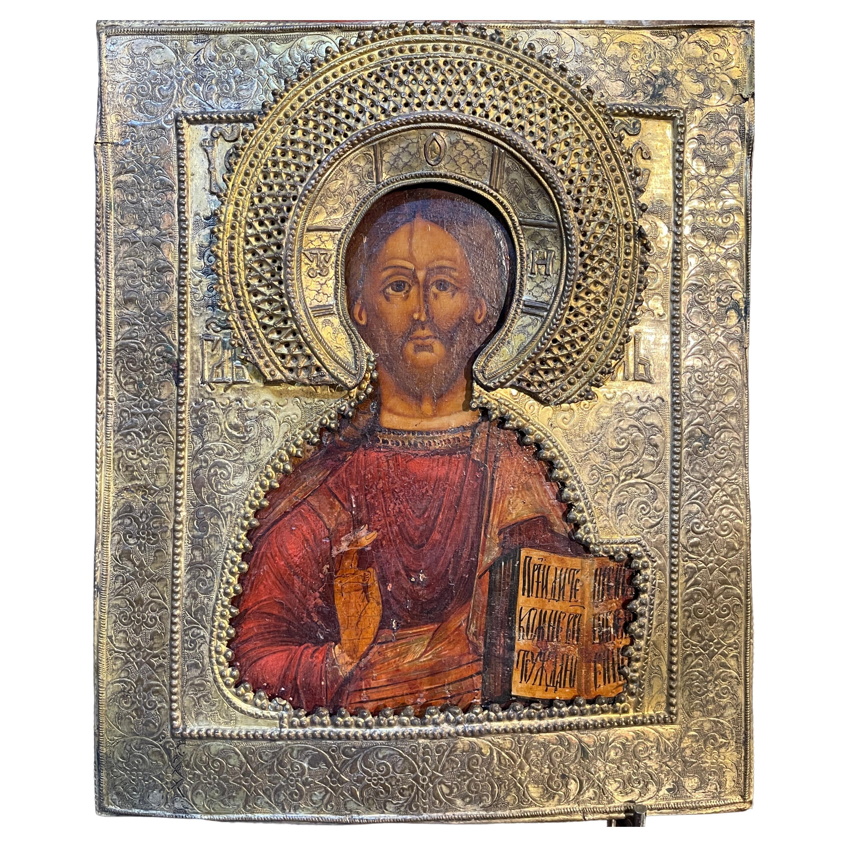 Ancient icon with riza, 19th century at 1stDibs