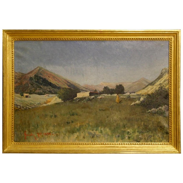 Ancient Italian Landscape Painting with Hunter, Dated 1899 For Sale at ...