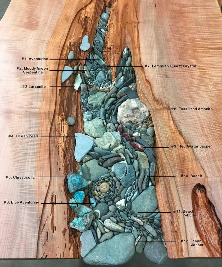 Ancient Live Edge Wooden Dining Table with Unique Rock and Crystal ...