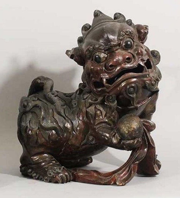 Ancient Pair of Wooden Pho Dogs, China Ming Dynasty at 1stDibs