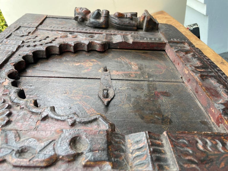 Ancient Rare India Wood Hand Carved Polychrome Wall Panel with Iron ...