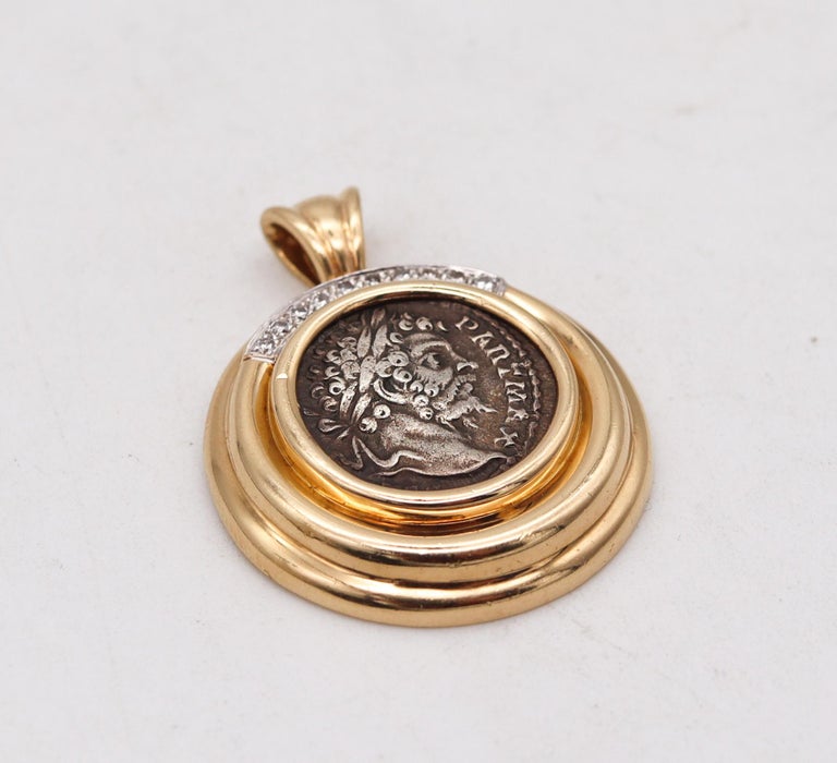 Ancient Roman 193-211 AD Denarius Coin Pendant in 18Kt Yellow Gold with ...