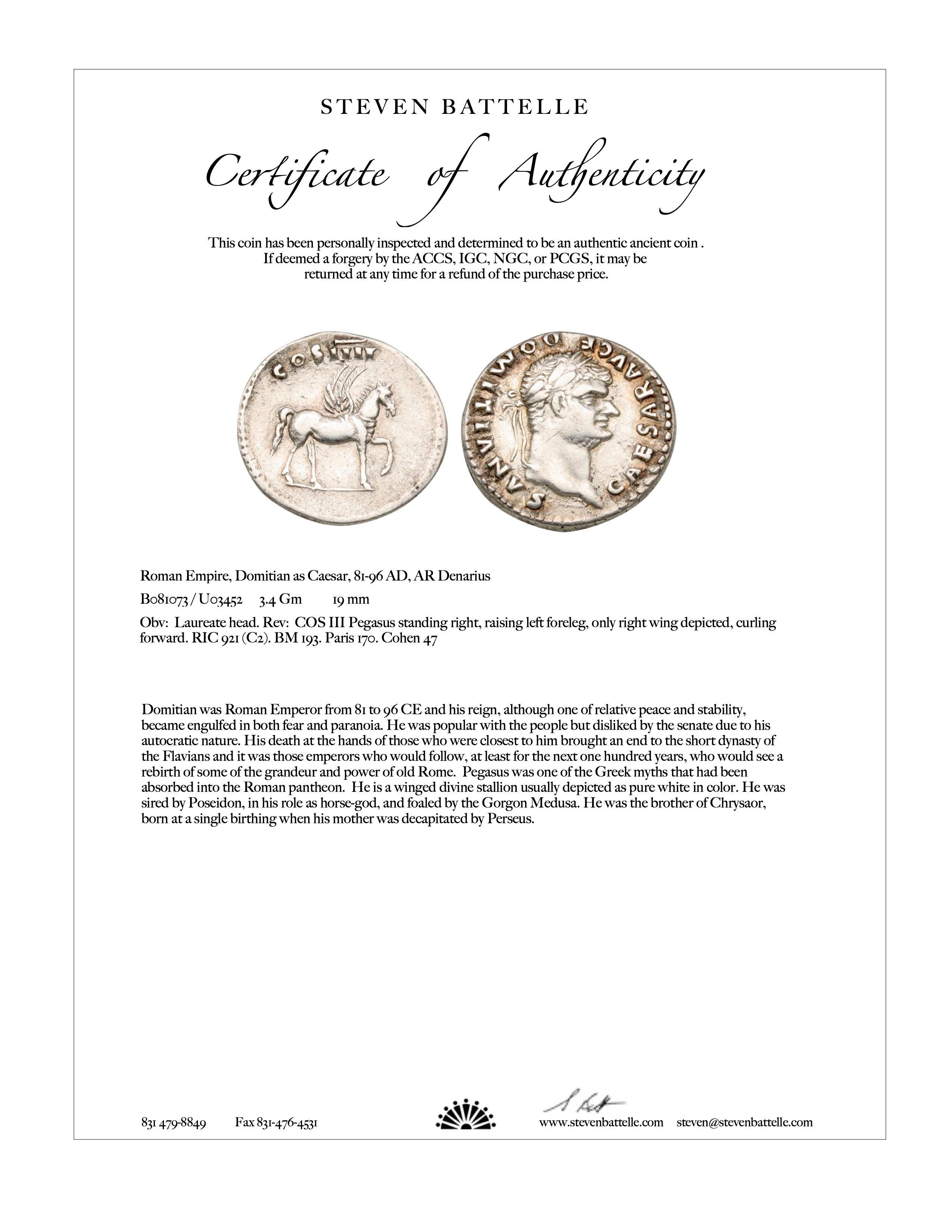 Ancient Roman 1st Century AD Pegasus Silver Denarius 18K Gold Pendant ...