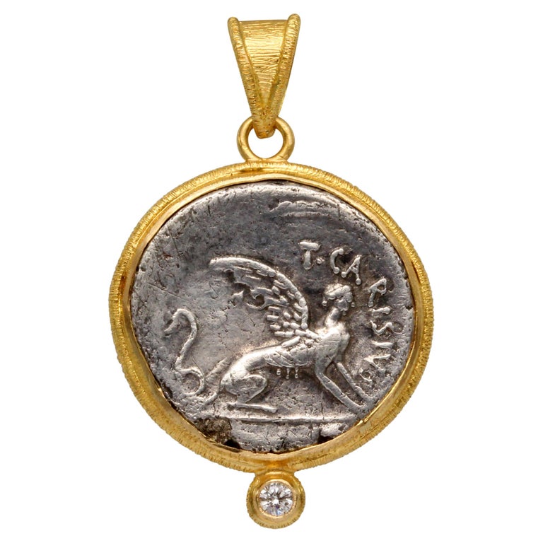 Ancient Roman 1st Century BC Sphinx Coin Diamond 18K Gold Pendant For ...
