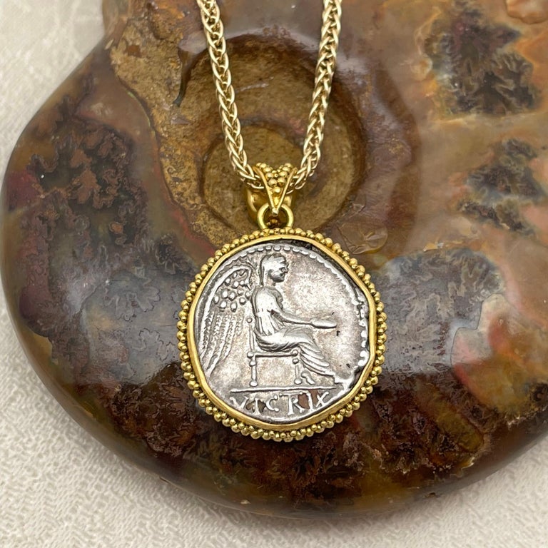 Ancient Roman 1st Century BC Victoria Coin 22K Gold Pendant For Sale at ...