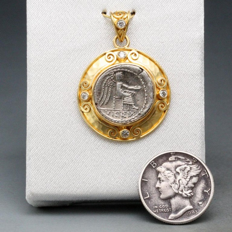 Ancient Roman 1st Century BC Victoria Coin Diamonds 18K Gold Pendant ...