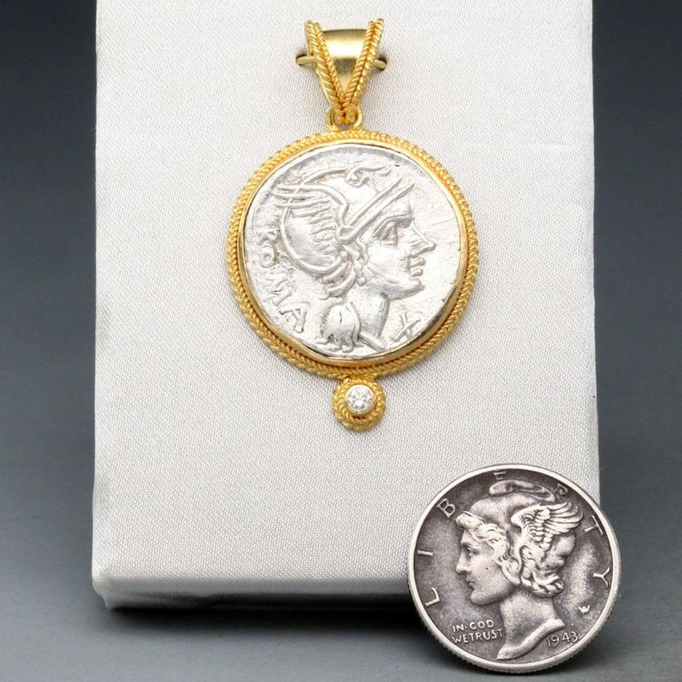Ancient Roman 2nd Century BCE Goddess Roma Coin Diamond 18k Gold ...