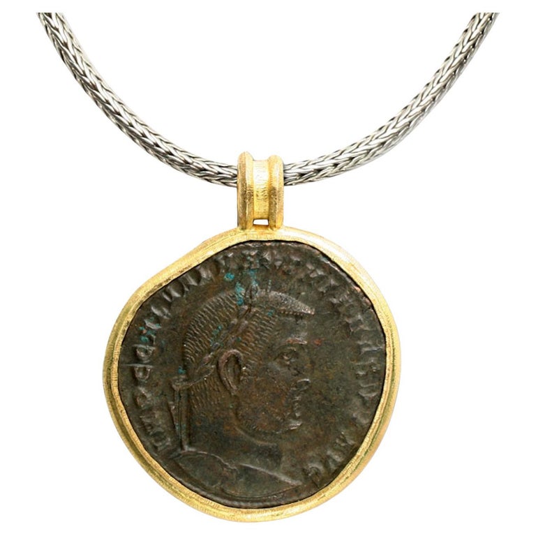 Ancient Roman 3rd Century Maximinus II Coin 18K Gold Pendant with ...