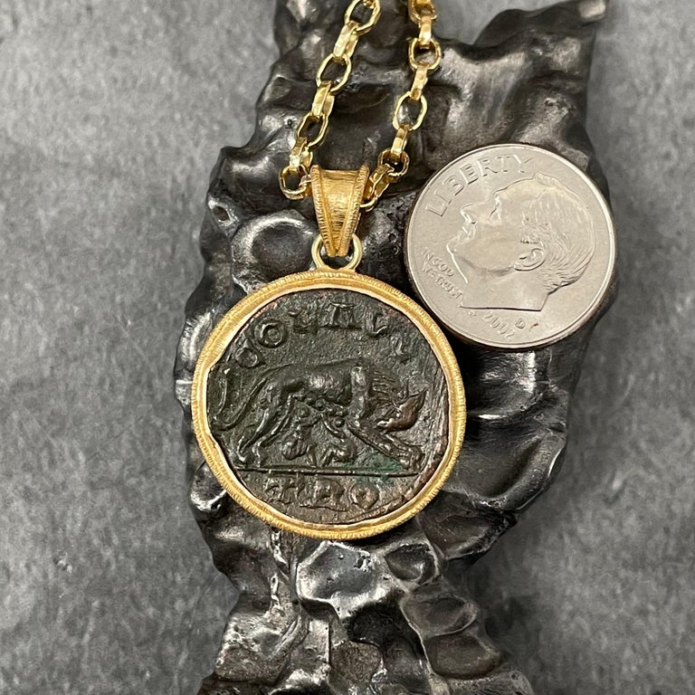 Ancient Roman 3rd Century Romulus and Remus Wolf Coin 18K Gold Pendant ...