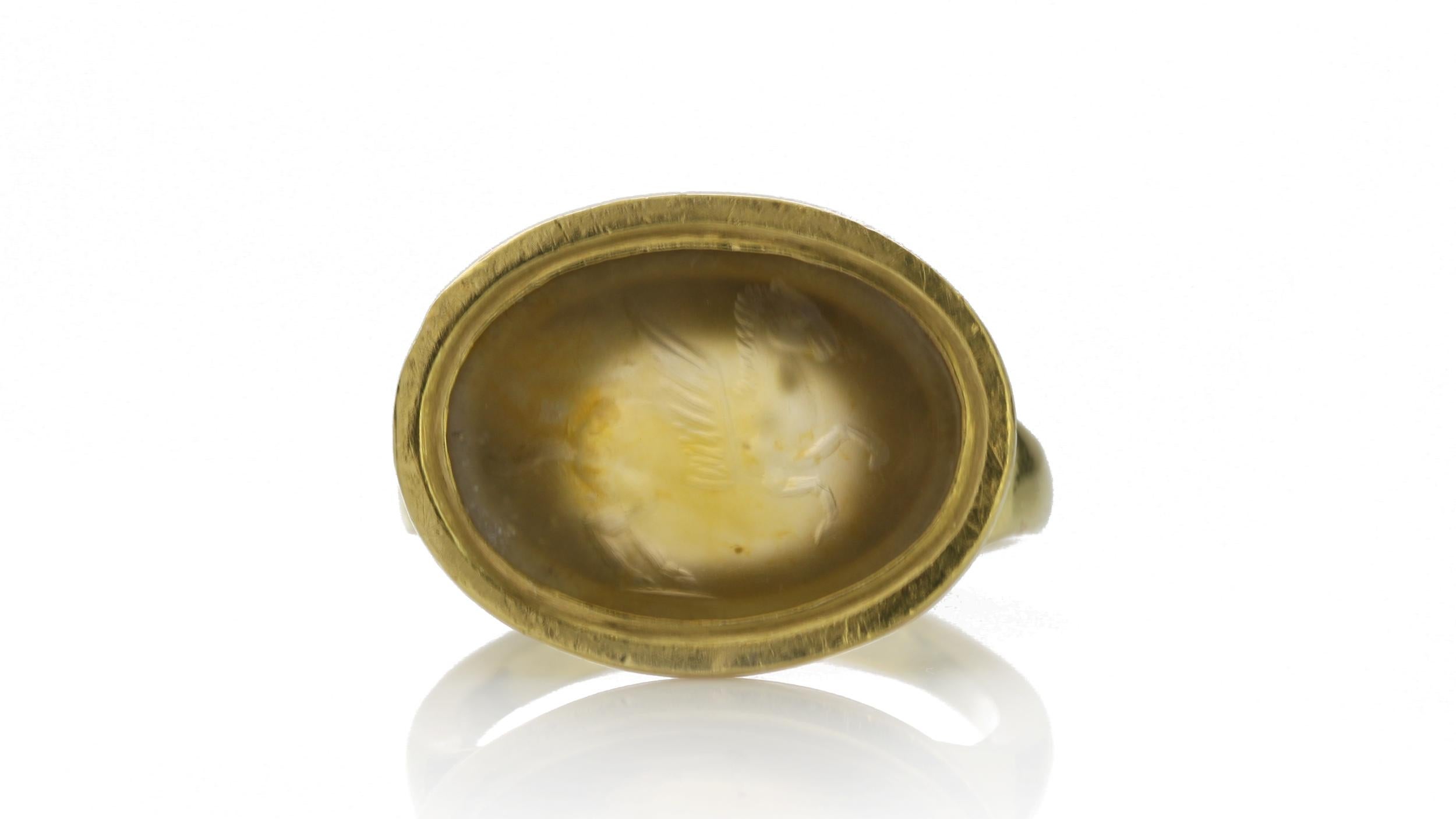 Ancient Roman Agate Intaglio of Pegasus in Vintage High Carat Setting ...
