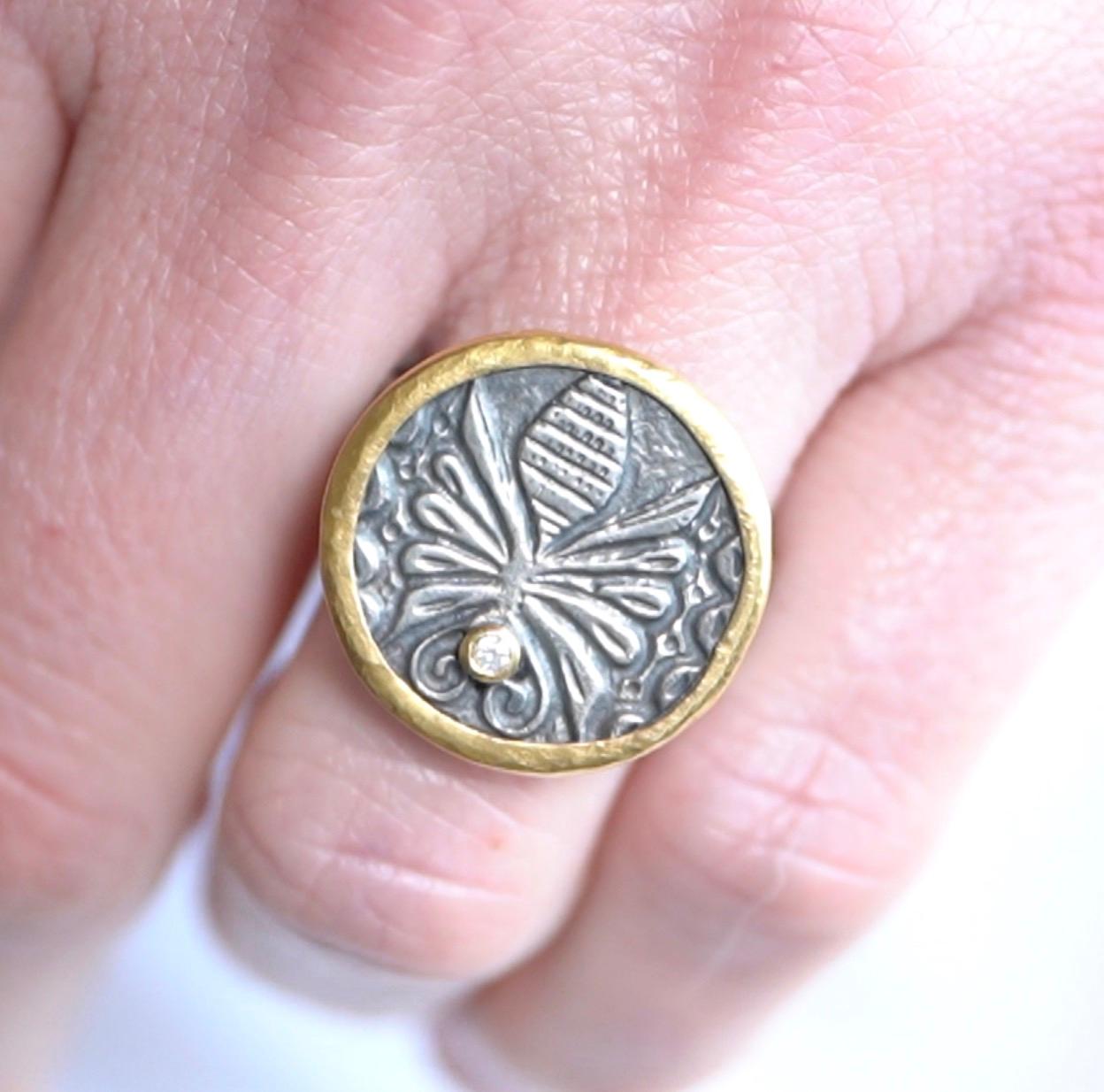 Ancient Roman Bee Coin Ring with Diamond, in 24kt Gold and Silver For ...