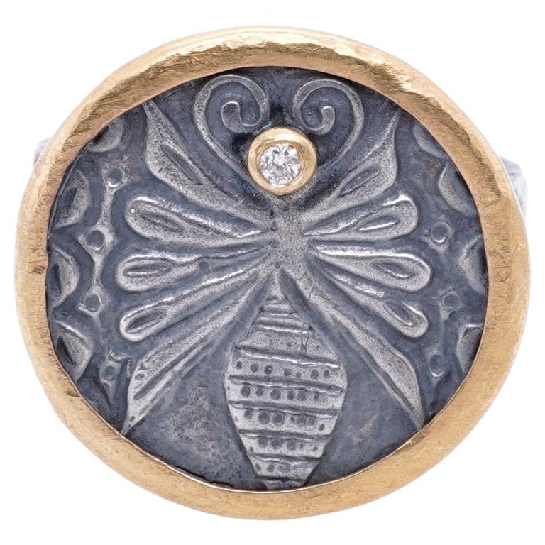 Ancient Roman Bee Coin Ring with Diamond, in 24kt Gold and Silver For ...