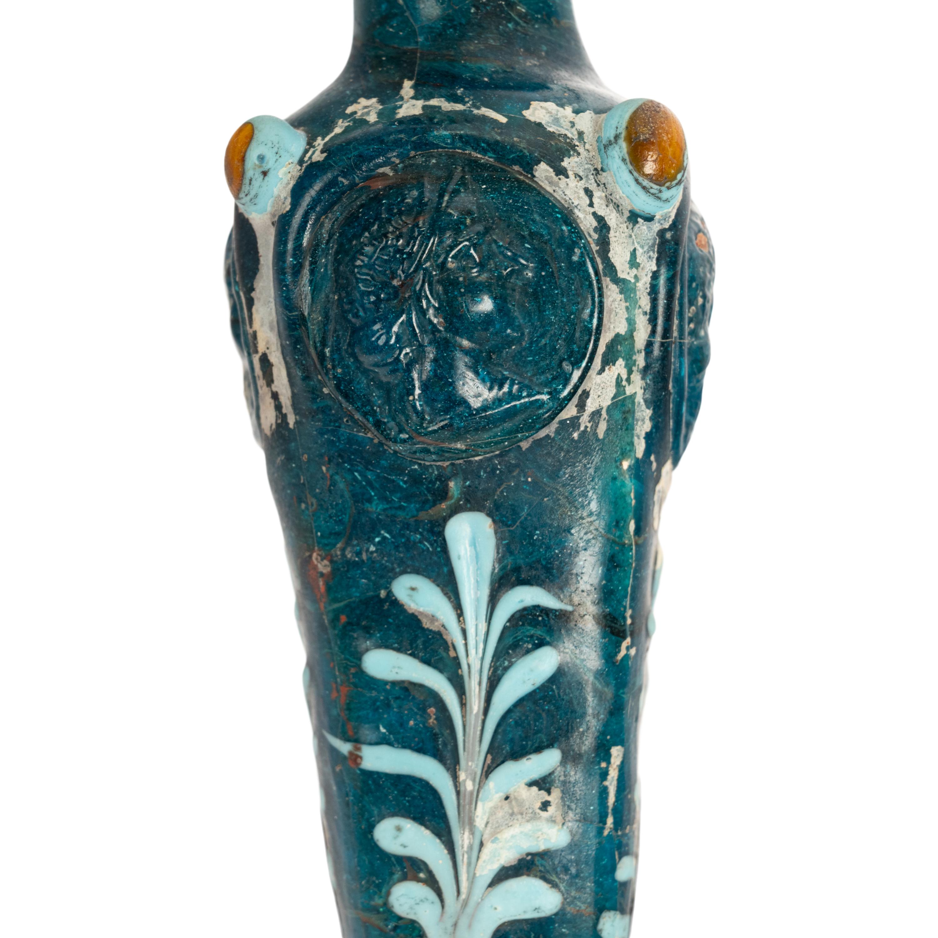 Ancient Roman Blue Glass Vessel Flask Cameo Emperor's Head 1st 2nd ...