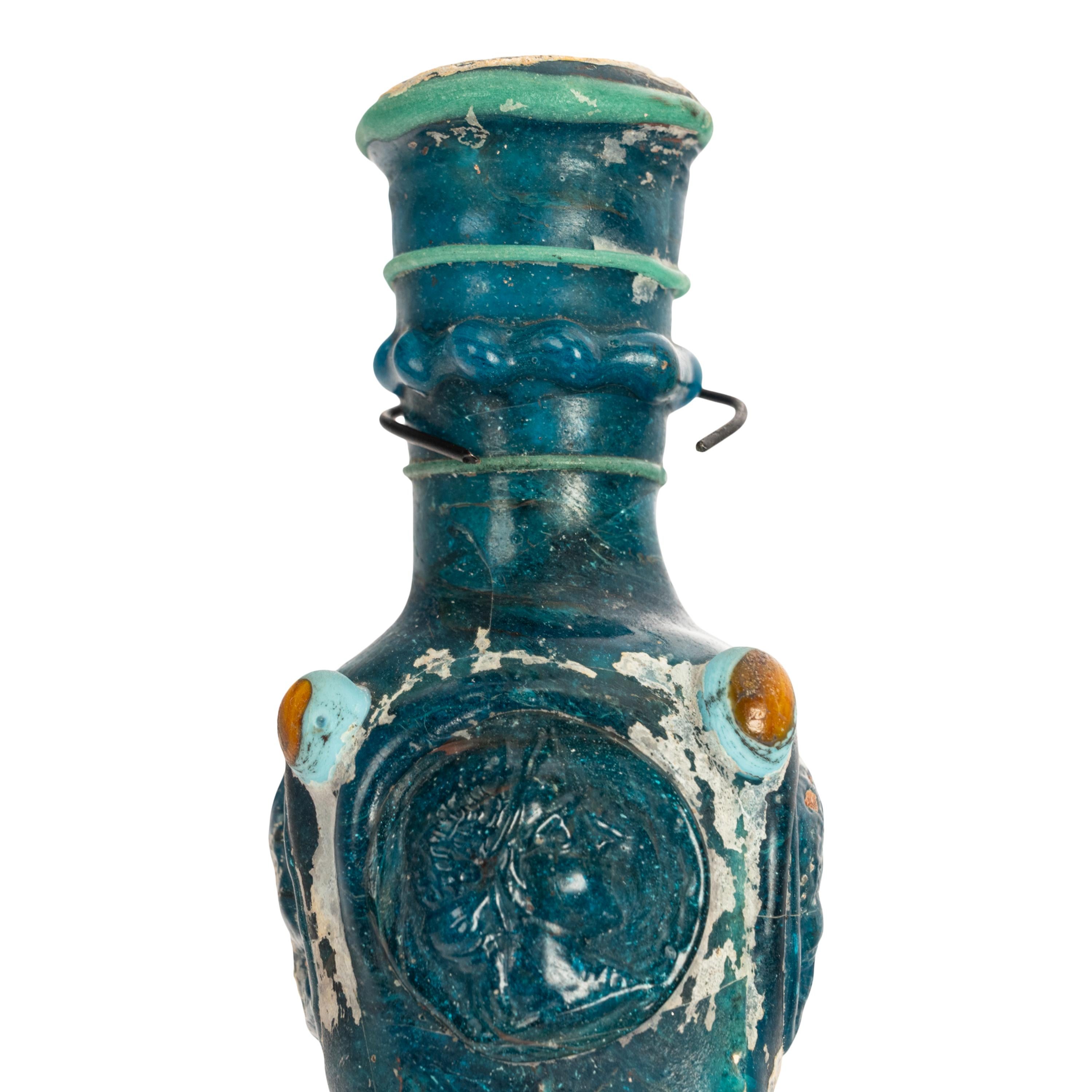 Ancient Roman Blue Glass Vessel Flask Cameo Emperor's Head 1st 2nd ...