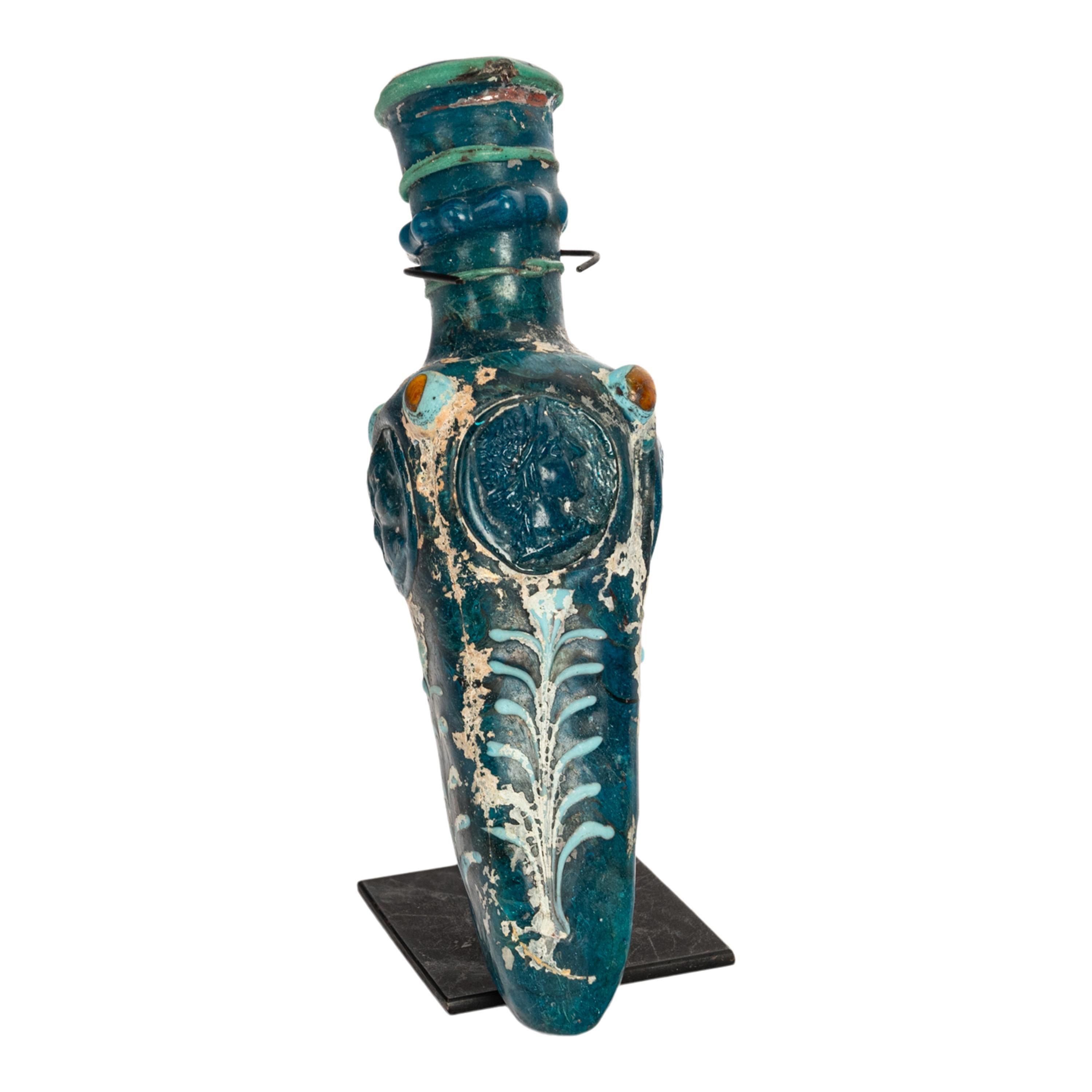 Ancient Roman Blue Glass Vessel Flask Cameo Emperor's Head 1st 2nd ...