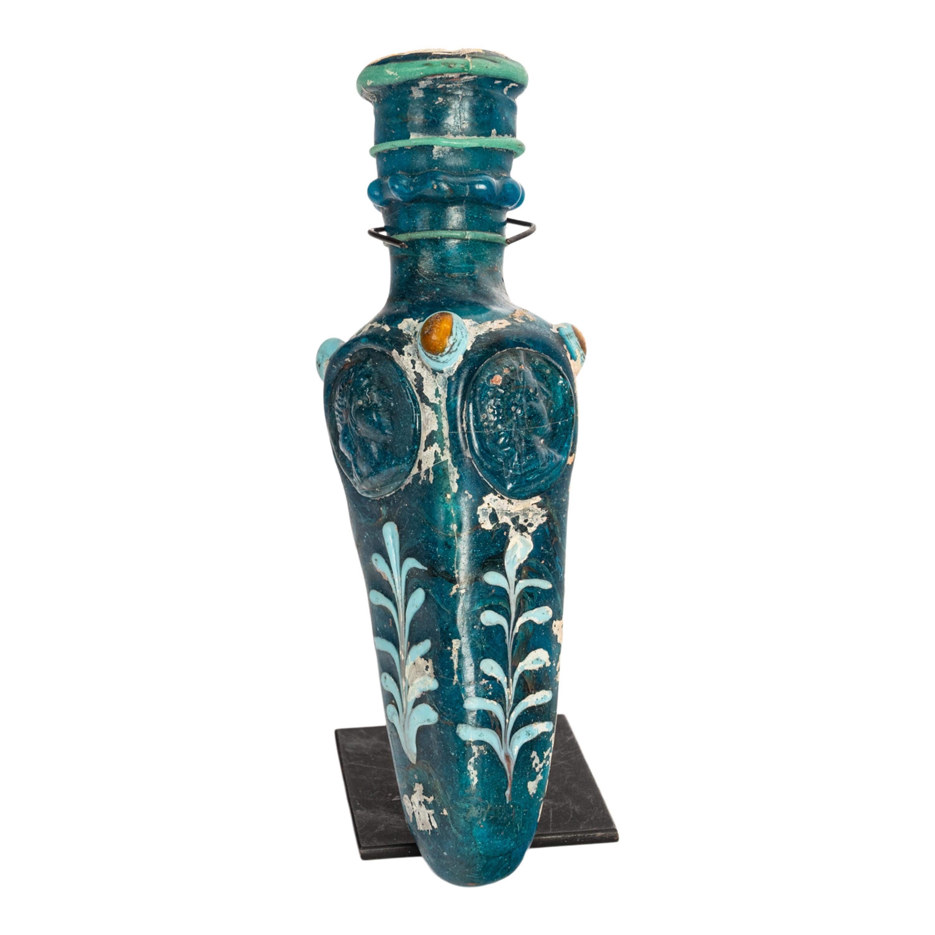 Ancient Roman Blue Glass Vessel Flask Cameo Emperor's Head 1st 2nd ...