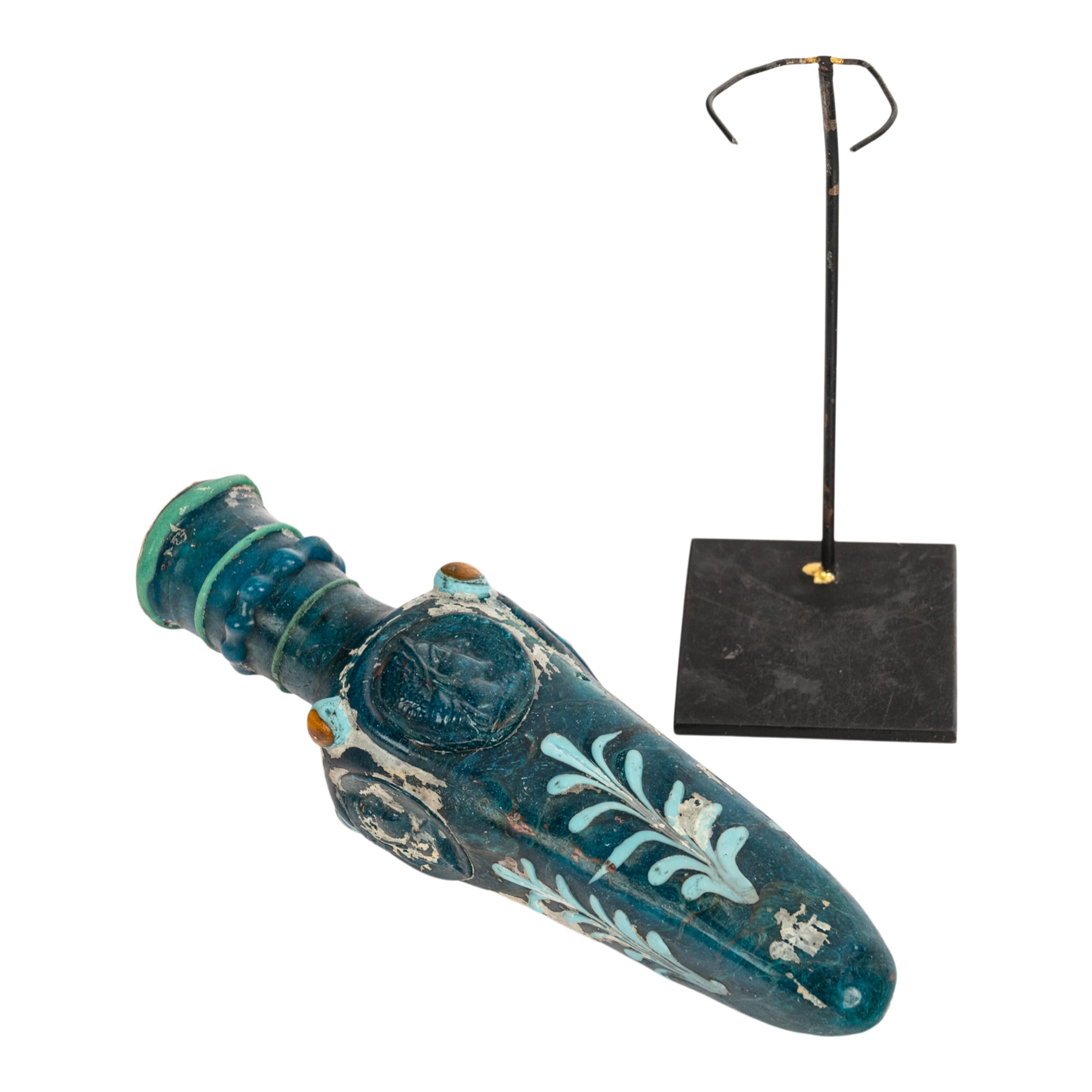 Ancient Roman Blue Glass Vessel Flask Cameo Emperor's Head 1st 2nd ...