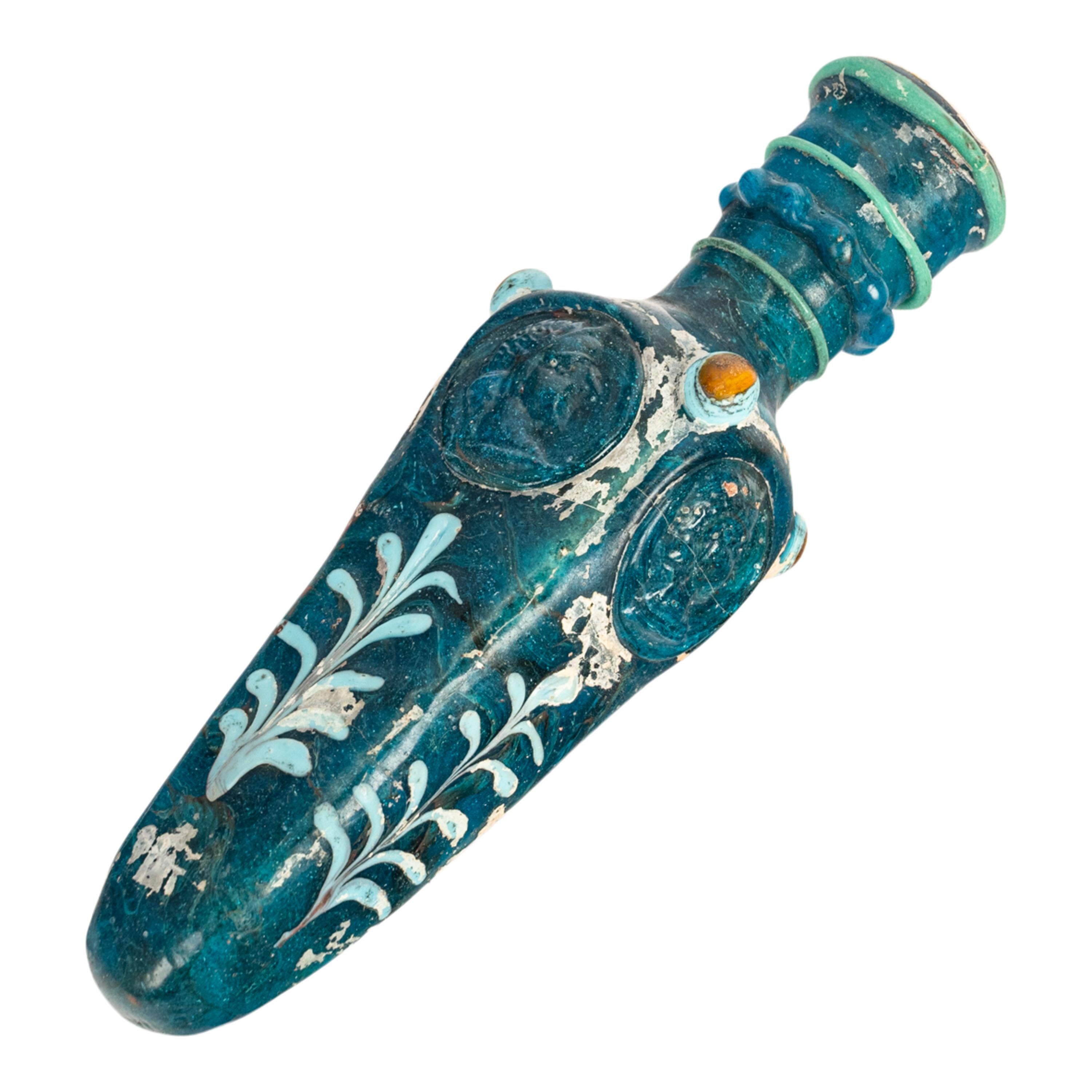 Ancient Roman Blue Glass Vessel Flask Cameo Emperor's Head 1st 2nd ...