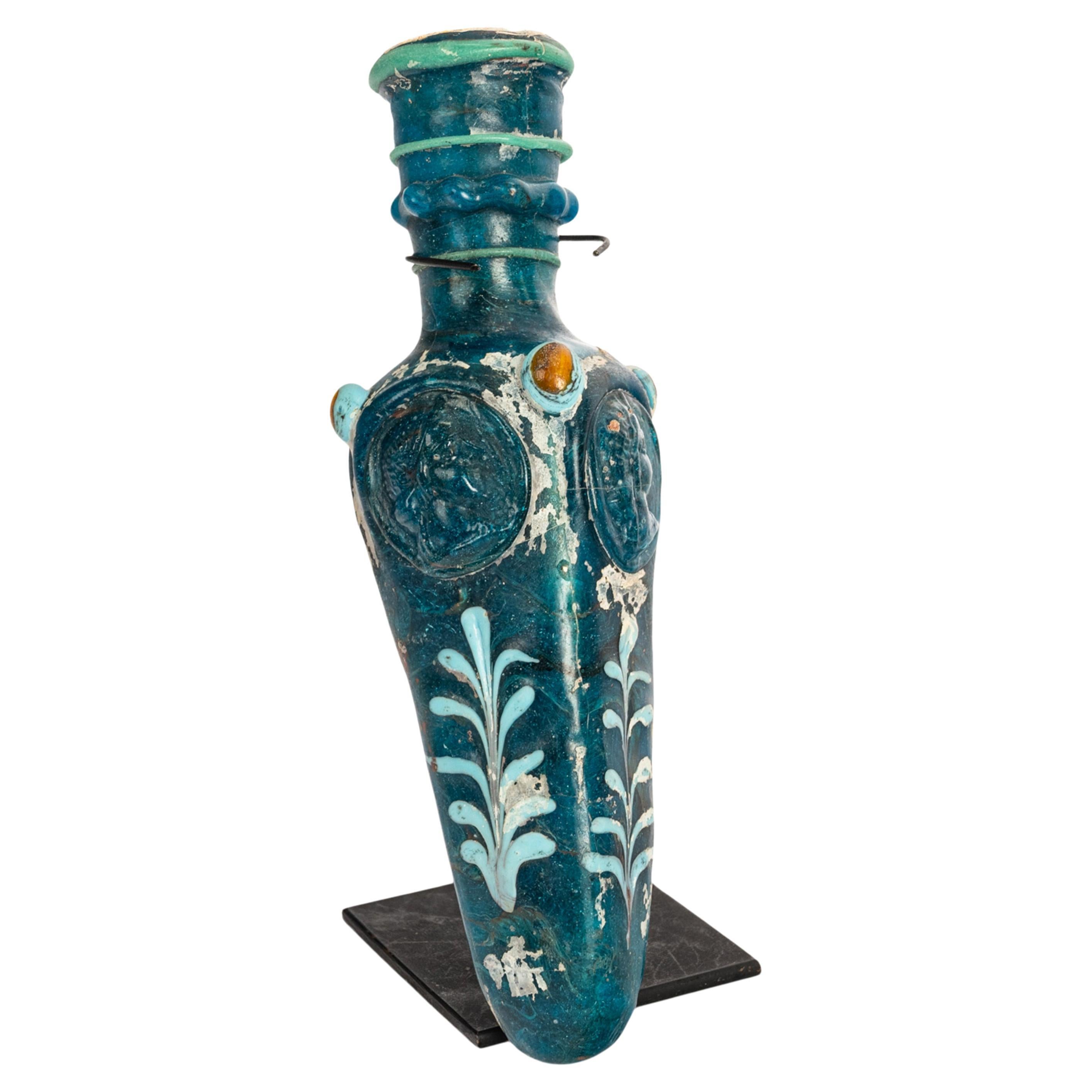 Ancient Roman Blue Glass Vessel Flask Cameo Emperor's Head 1st 2nd ...