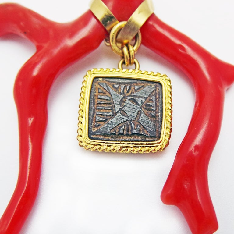 Ancient Roman Bronze Intaglio Artifact, Branch Coral and Gold Pendant ...