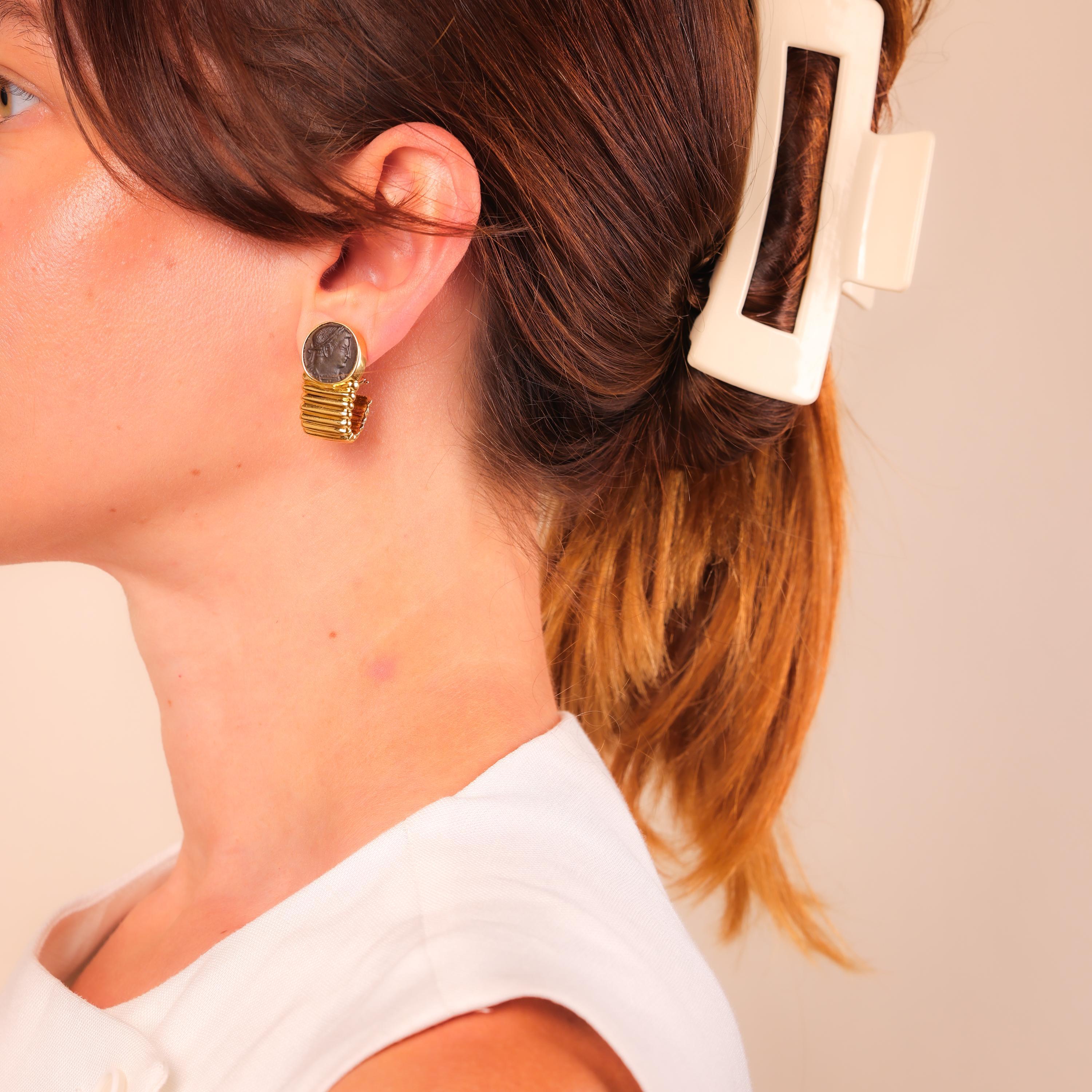Ancient Roman Coin 18K Yellow Gold Tubogas Style Earrings For Sale at ...