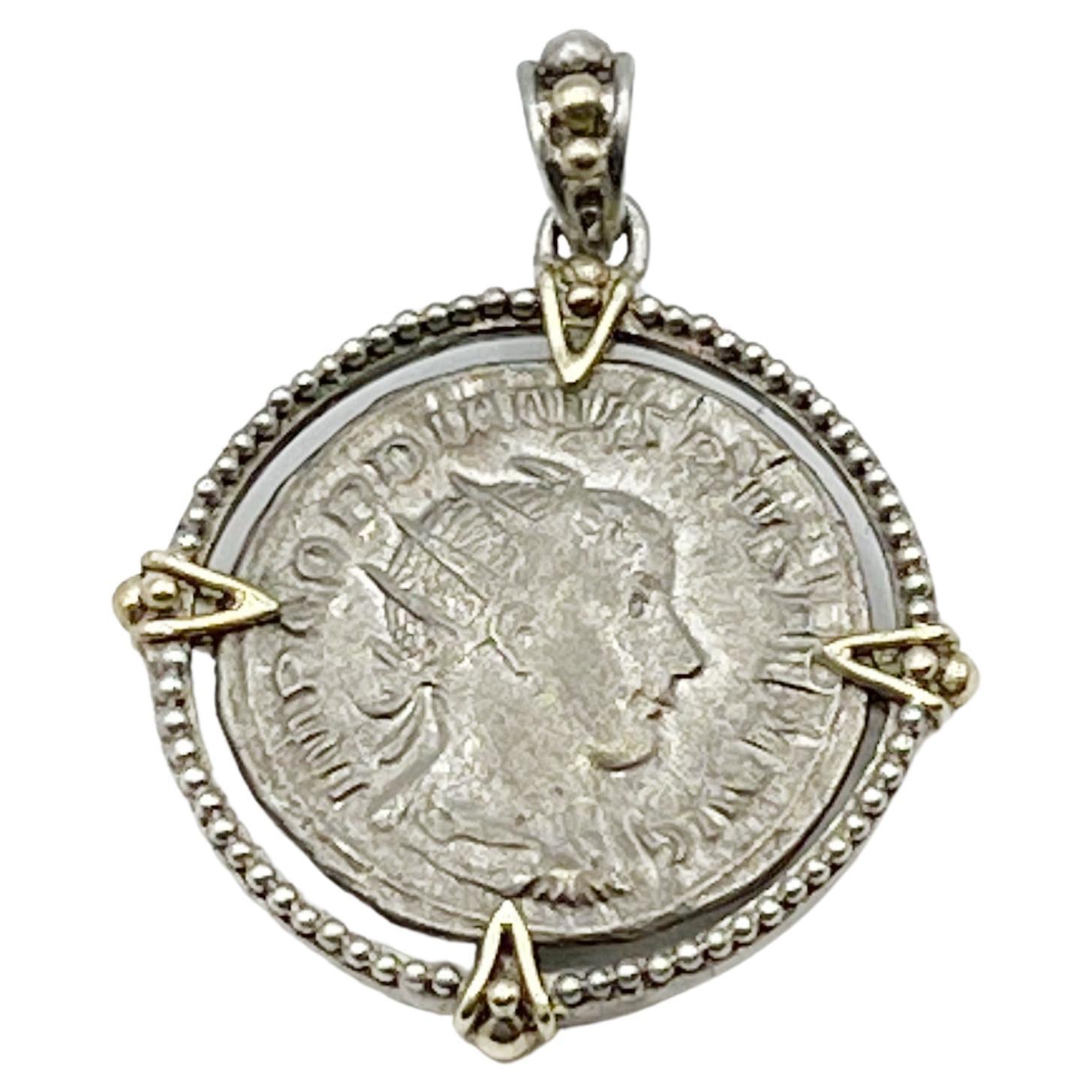 Bronze Roman Coin Set in 14 Karat Gold Pendant For Sale at 1stDibs