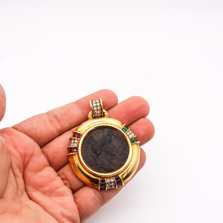 Ancient Roman Coin Pendant in 18Kt Gold with 3.97 Ctw in Diamonds and ...