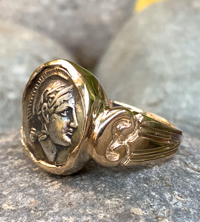 Ancient Roman Coin Set in Yellow Gold "Ionic Column" Ring at 1stDibs ...