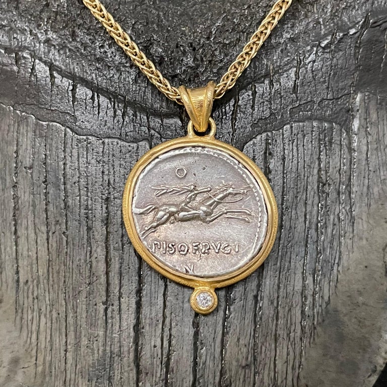 Ancient Roman First Century BC Horse and Rider Coin Diamond 18K Gold ...