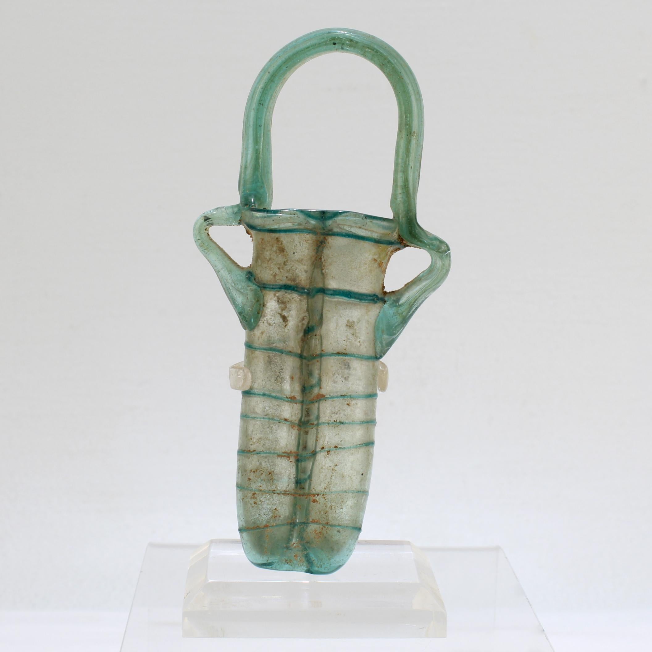Ancient Roman Glass Double Unguentarium in Clear and Aqua Colored Glass ...