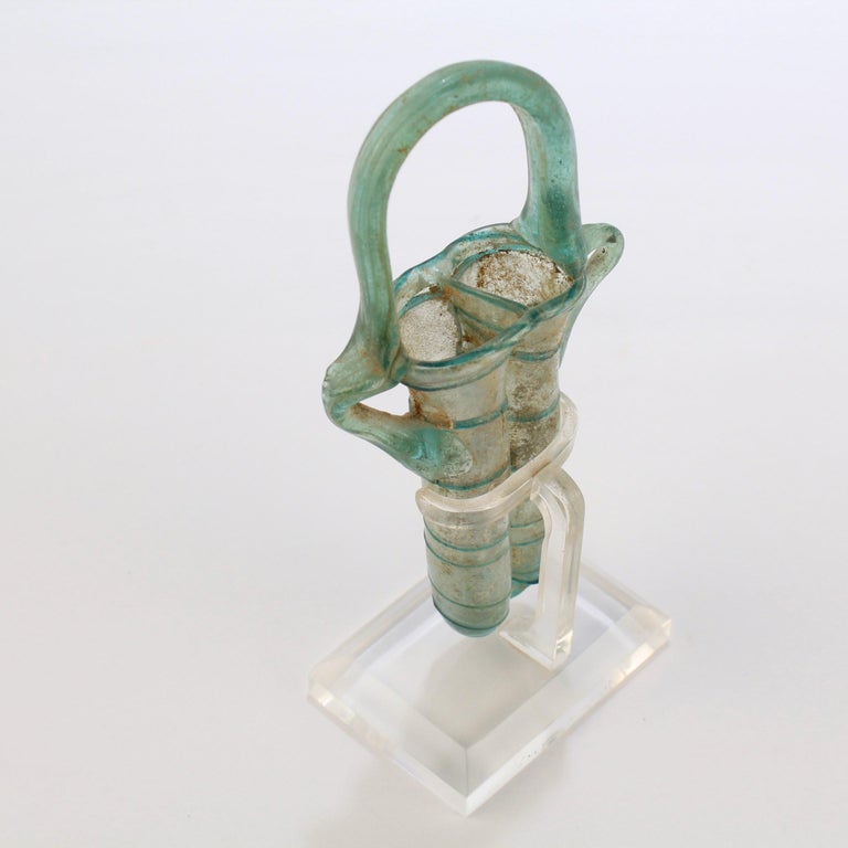 Ancient Roman Glass Double Unguentarium in Clear and Aqua Colored Glass ...