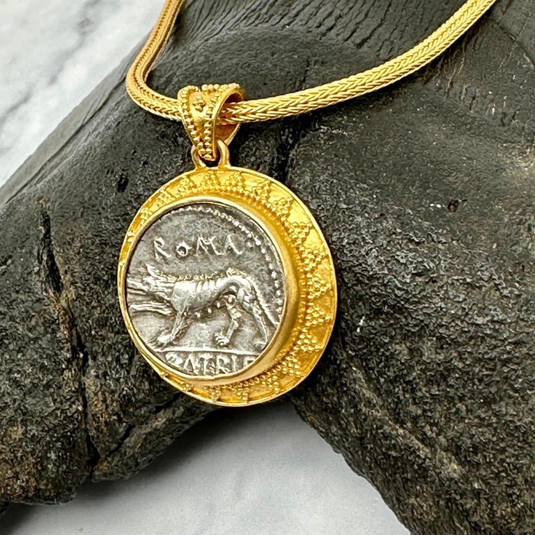 Ancient Roman Republic 1st Century BC Wolf Coin 22k Gold Pendant For ...