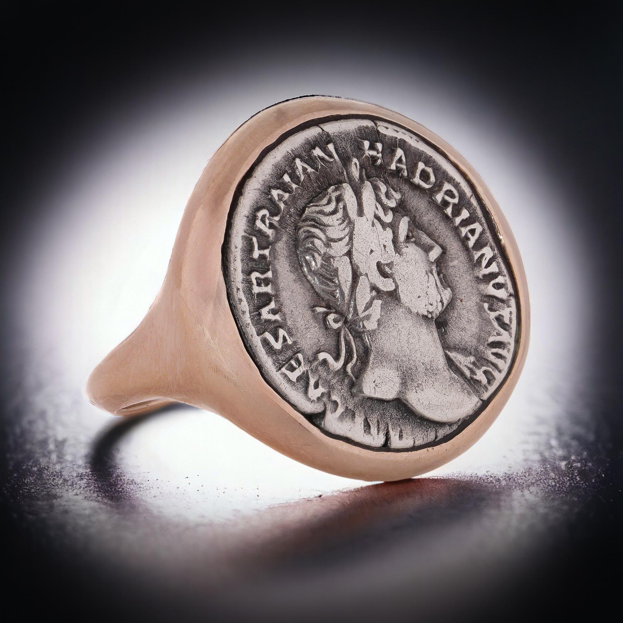 Ancient Roman silver denarius, of Emperor Hadrian in 9kt. gold ring For ...