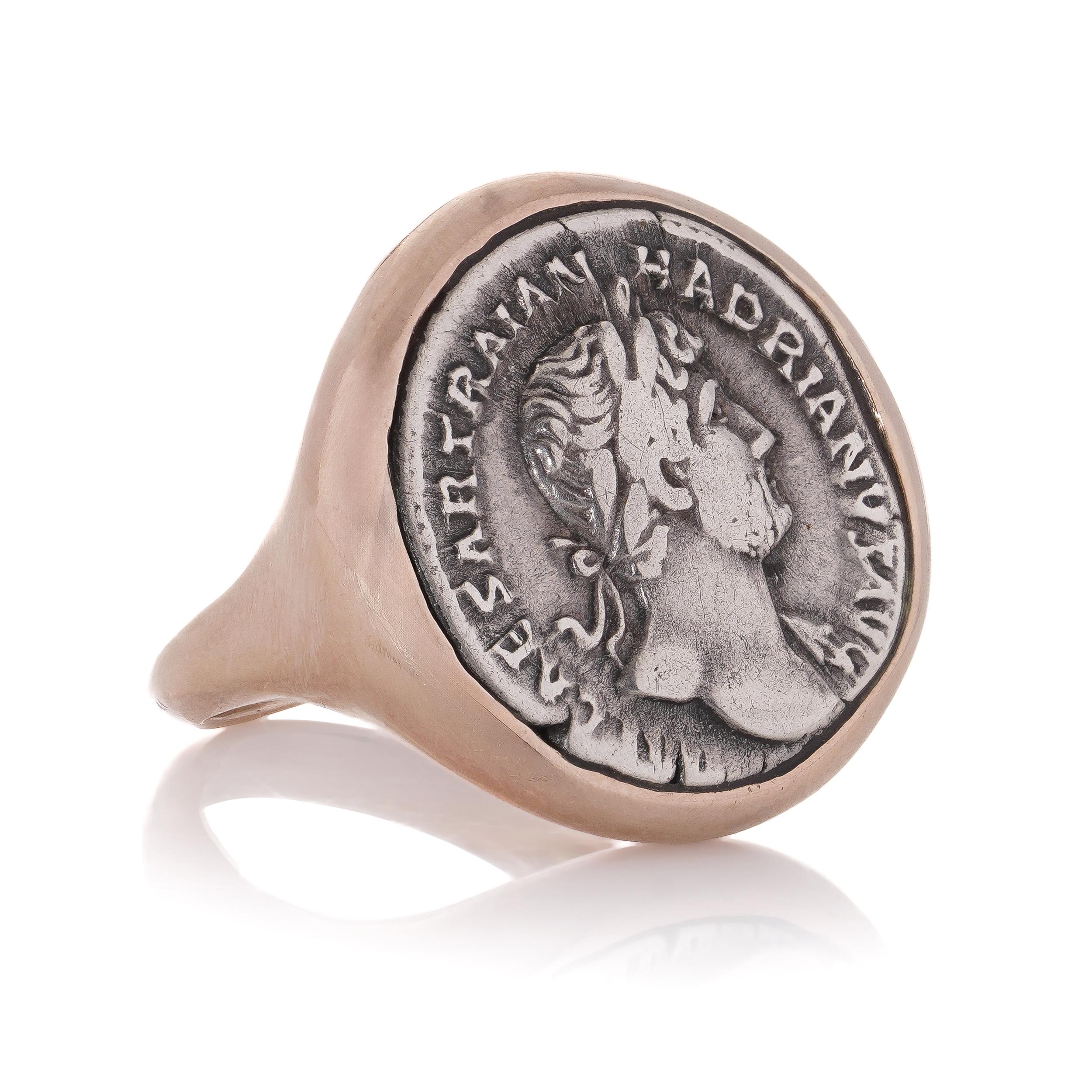 Ancient Roman silver denarius, of Emperor Hadrian in 9kt. gold ring For ...