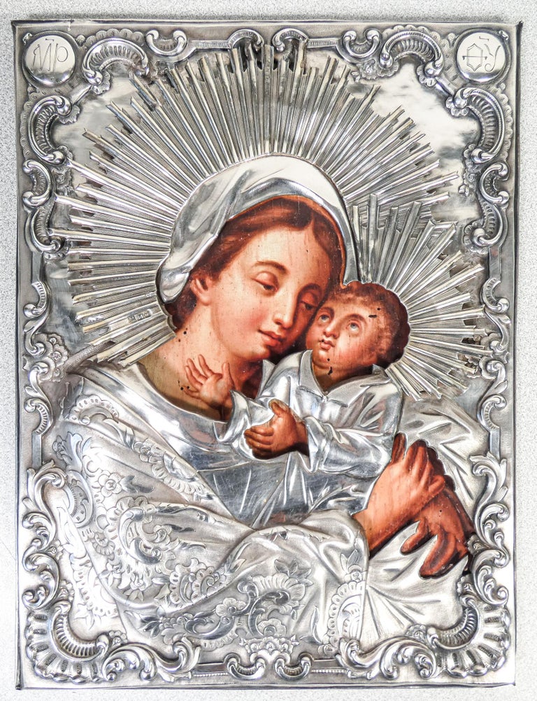 Ancient Russian Icon with 84 Silver Riza, Madonna with Child, Russia, 1700/1800 For Sale at 1stDibs
