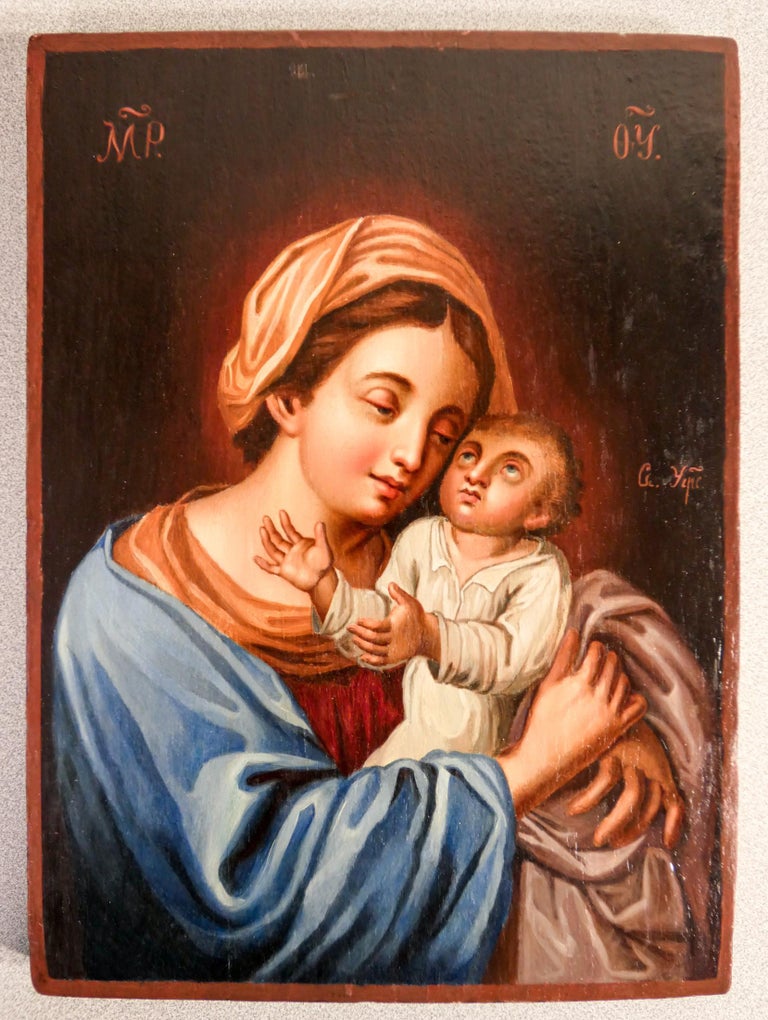 Ancient Russian Icon with 84 Silver Riza, Madonna with Child, Russia ...