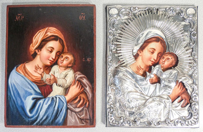 Ancient Russian Icon with 84 Silver Riza, Madonna with Child, Russia ...