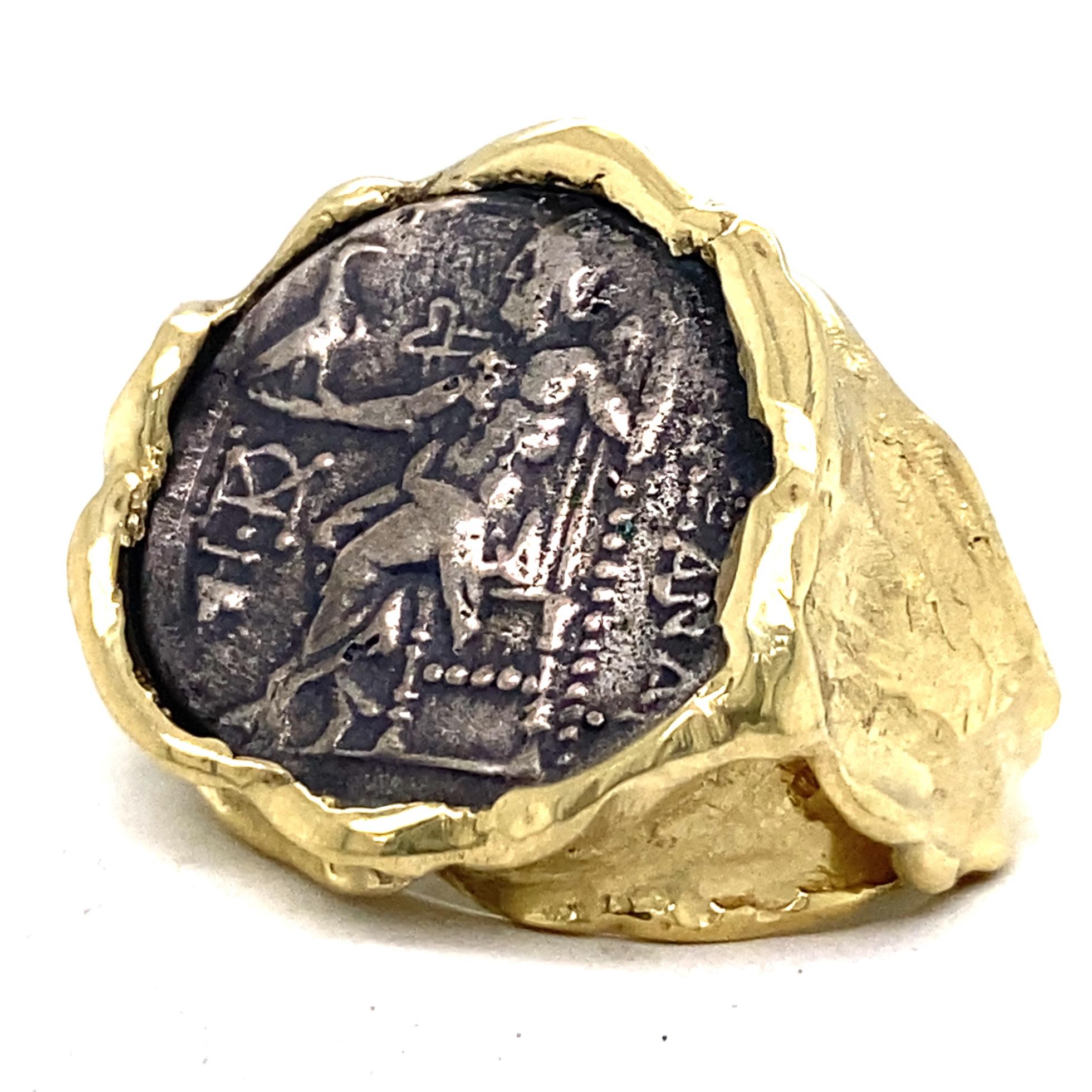 Ancient Silver Drachm Zeus/Heracles Coin in 18 Karat Gold "Papier Mâché ...