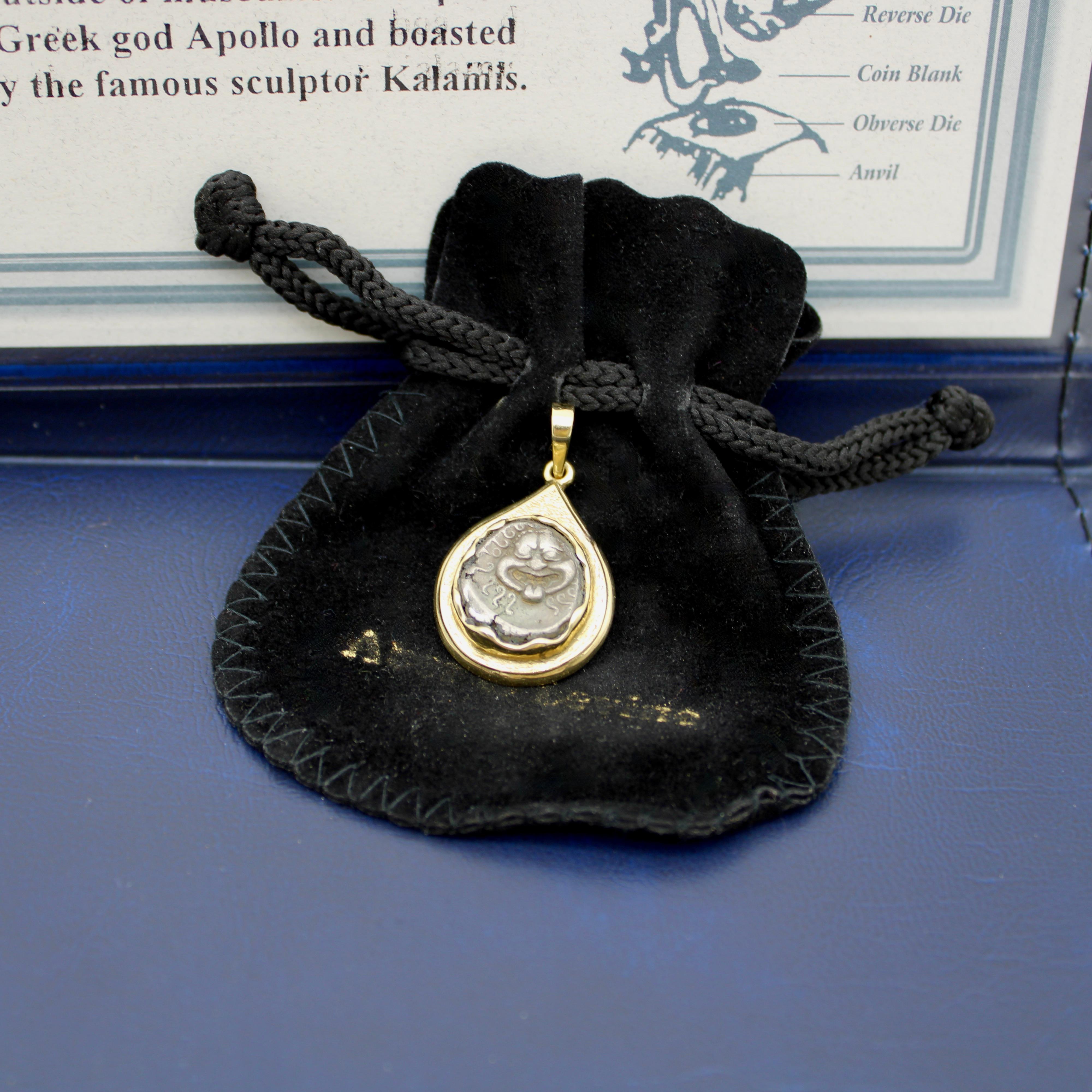 Ancient Silver Drachma Coin with Medusa in 14K Gold Mount For Sale at ...