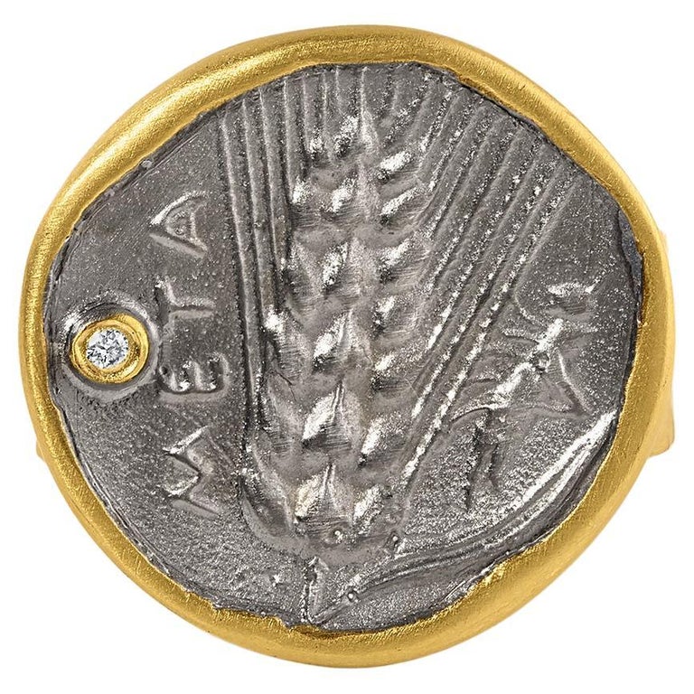 Ancient Corn Coin Replica Ring with Diamond 24kt Gold and Silver by ...