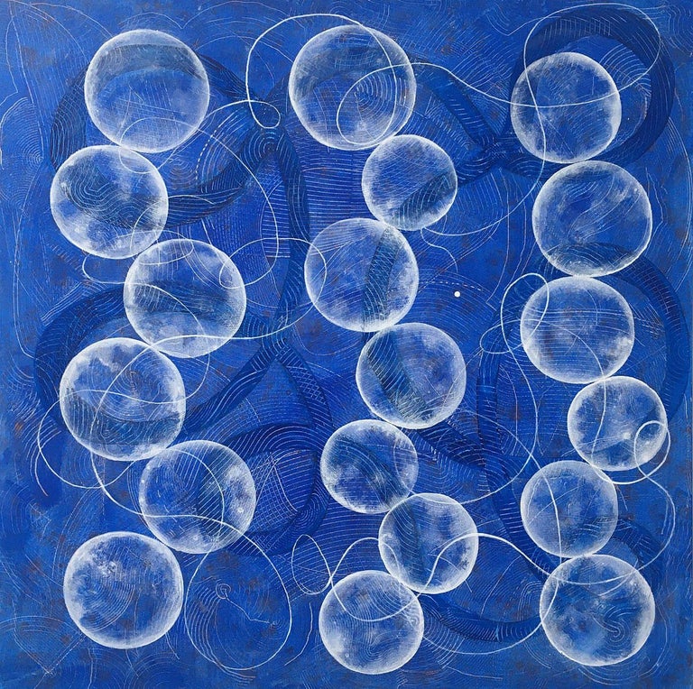 Andra Samelson - BALANCED I - Large gestural abstract painting in blue ...