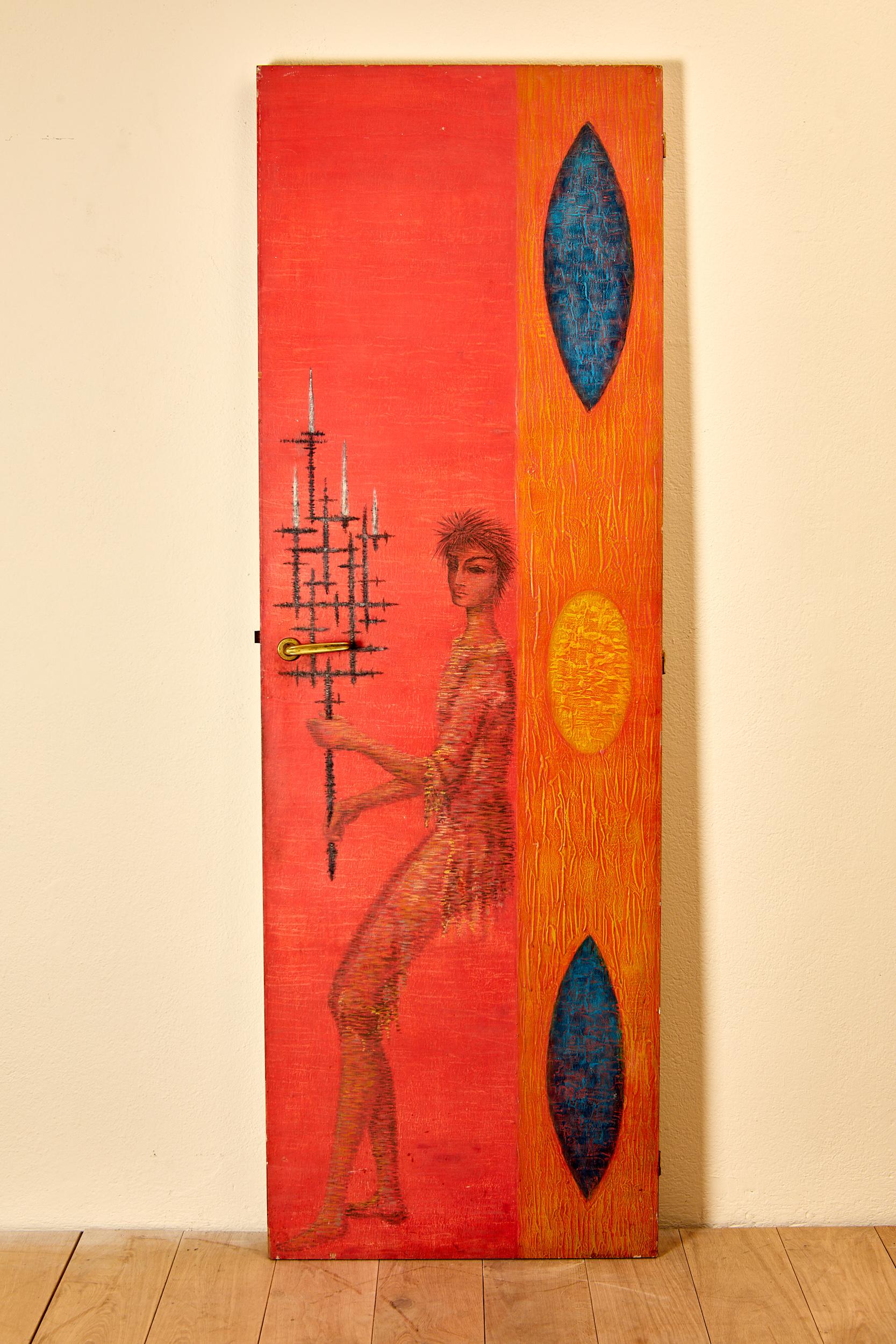 Andre Acquart, Suite of six wooden doors with painted decoration. For ...