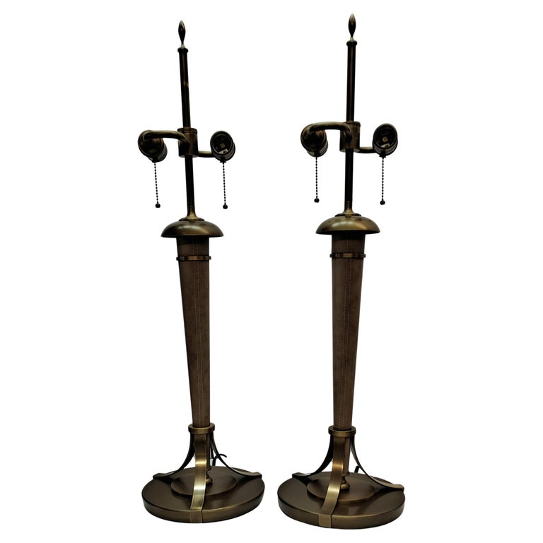 Andre Arbus for Baker Brass and Leather Lamps For Sale at 1stDibs