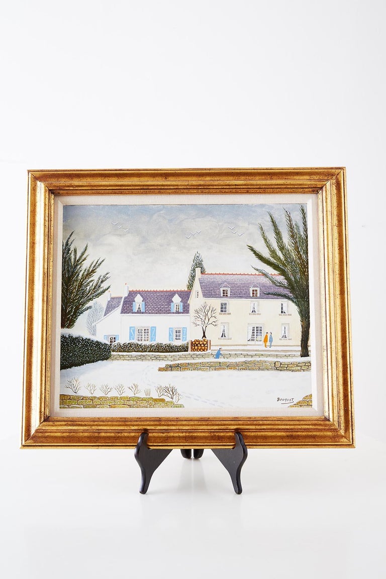 André Bouquet - House With Snow Oil on Canvas at 1stDibs