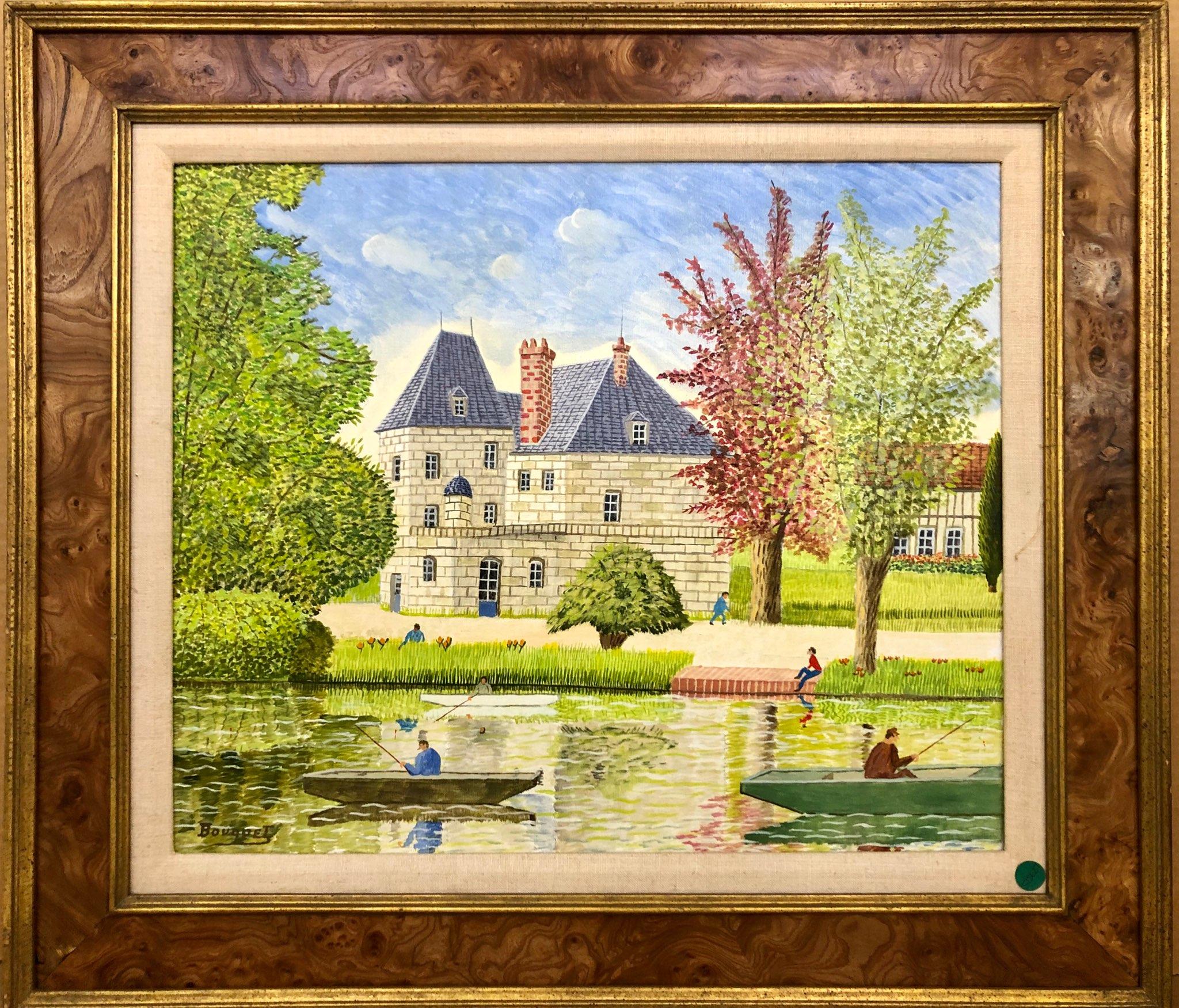 André Bouquet - Chateau d"Aquingny, Naive oil painting at 1stDibs